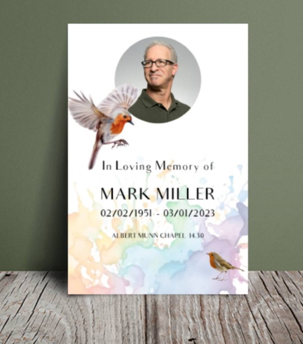 Colourful Robin bird funeral order of service template design 114 ...