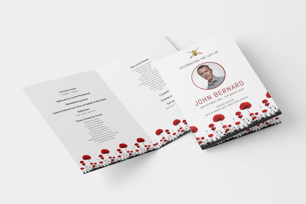 Poppy flowers funeral order of service template 127 - Funeral Order Of ...