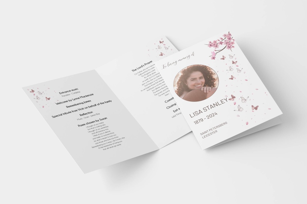 Blossom and butterflies funeral order of service template 134 - Order ...