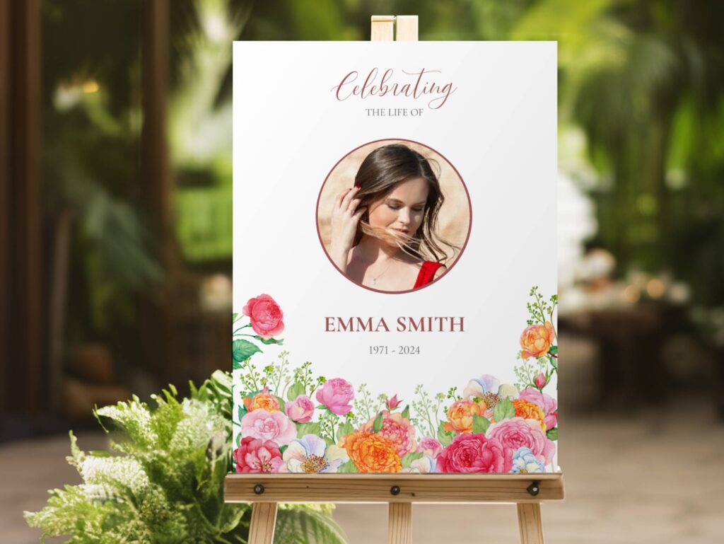 Colourful roses funeral sign board - Funeral Order Of Service Printing