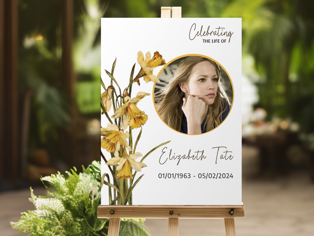 Daffodils funeral memorial sign board - Order Of Service For Funeral ...