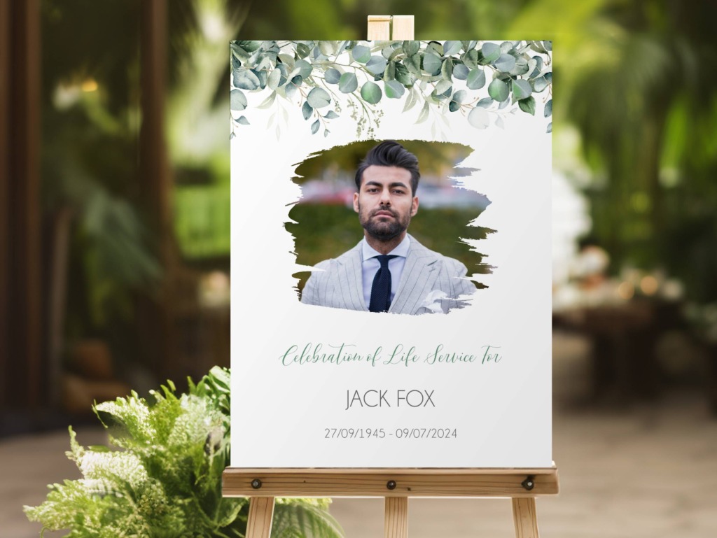 Eucalyptus Greenery Funeral Memory Board - Order Of Service For Funeral ...