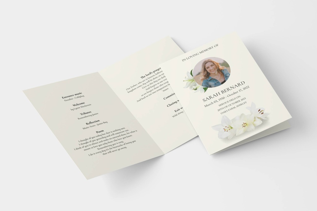 White Lilies Funeral Order of Service Template 184 - Order Of Service ...